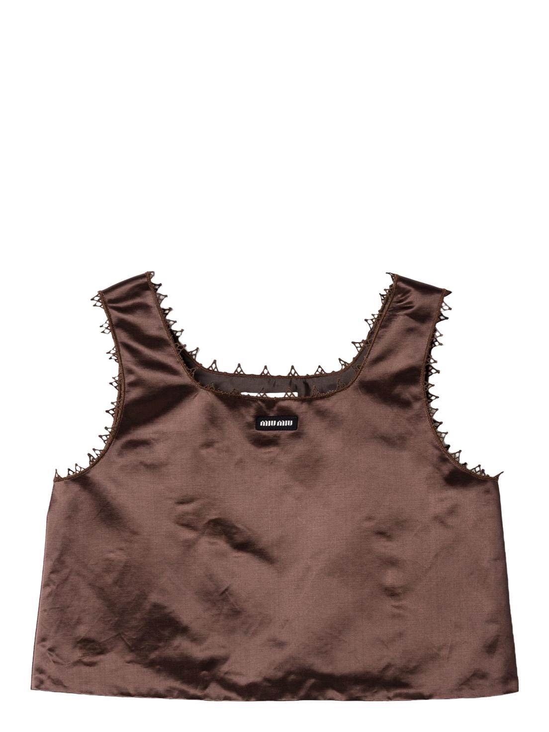 MIU MIU Miu Miu Satin Crop Top with Embroidered Neckline and Cuffs